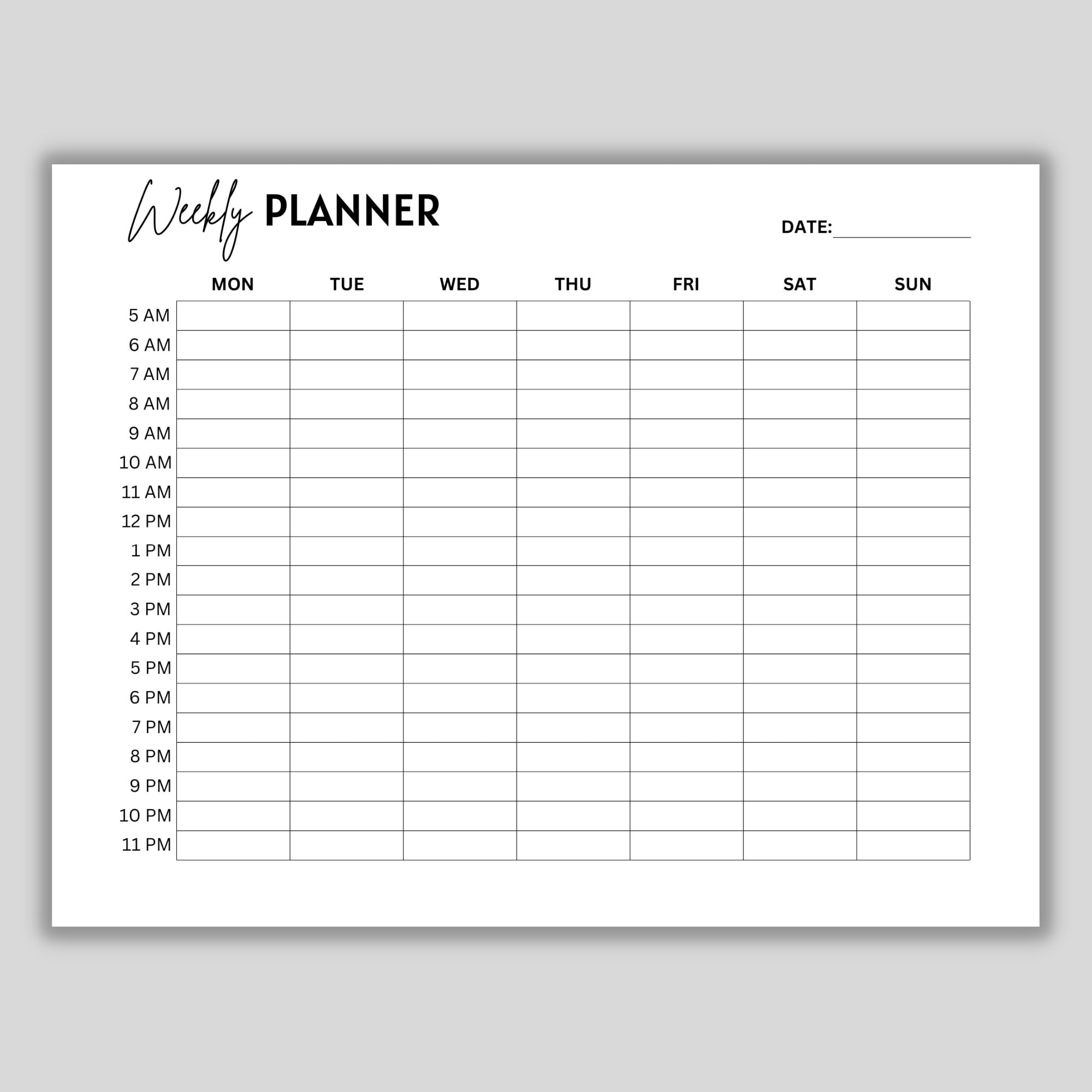 Printable Weekly Hourly Planner, Daily Planner, Weekly Schedule, Week ...
