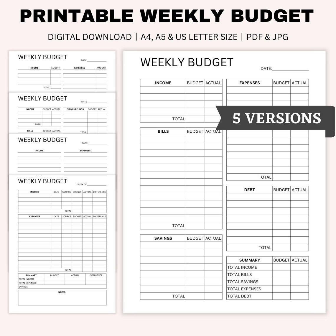 Printable Weekly Budget, Paycheck Tracker, Bi-weekly Budget Planner ...