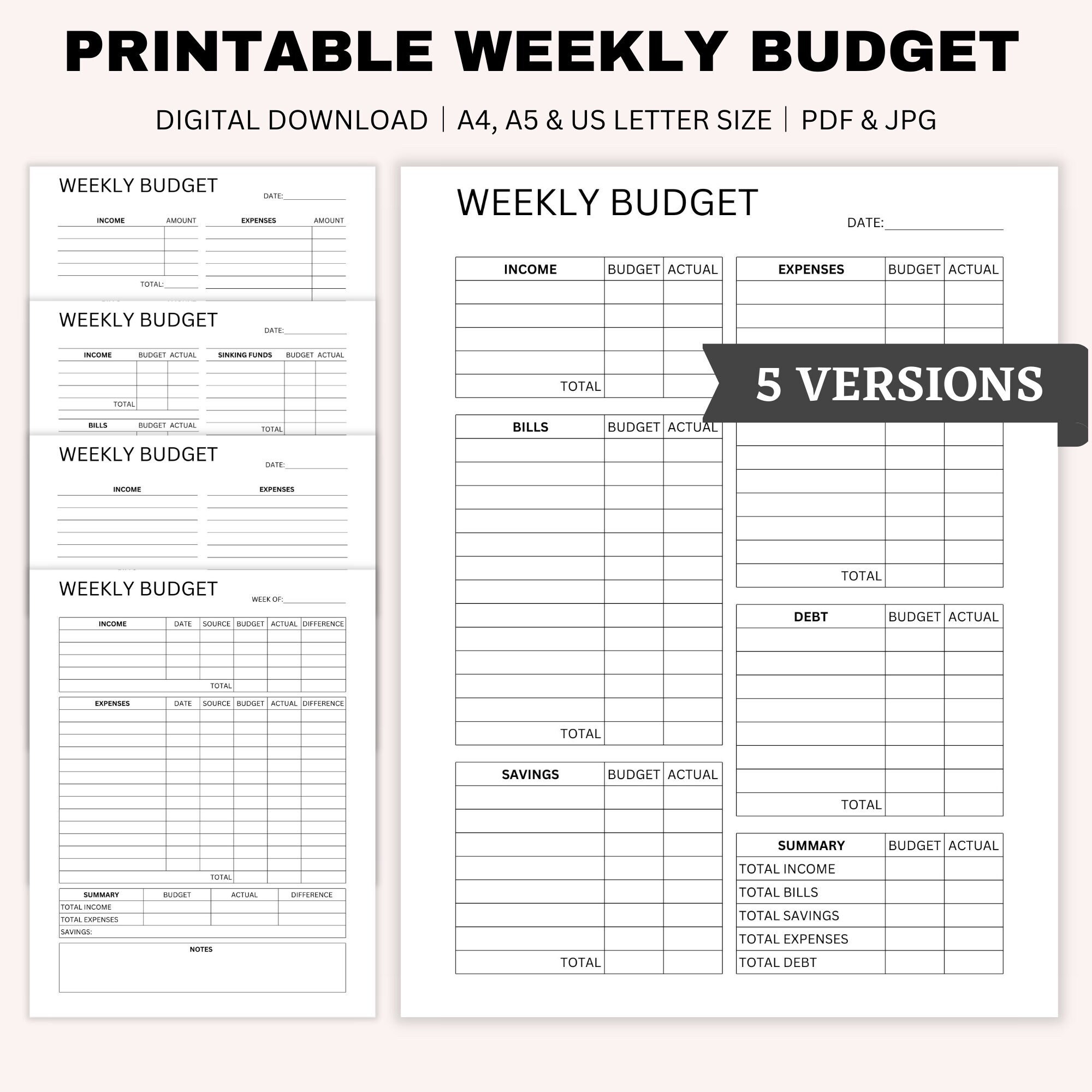 Printable Weekly Budget, Paycheck Tracker, Bi-weekly Budget Planner ...
