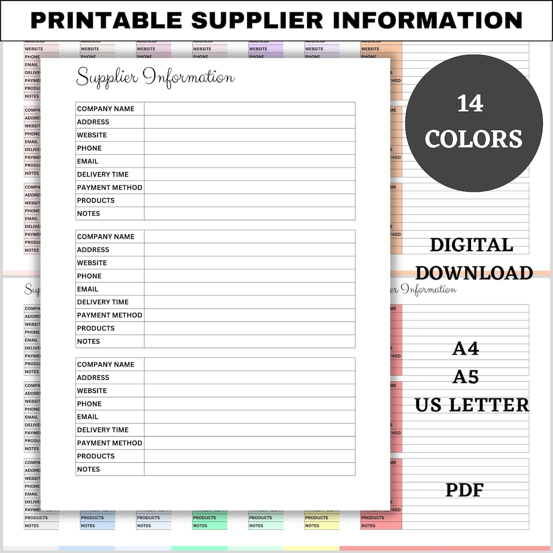 Printable Supplier Information, Supplier List, Supplier Management ...