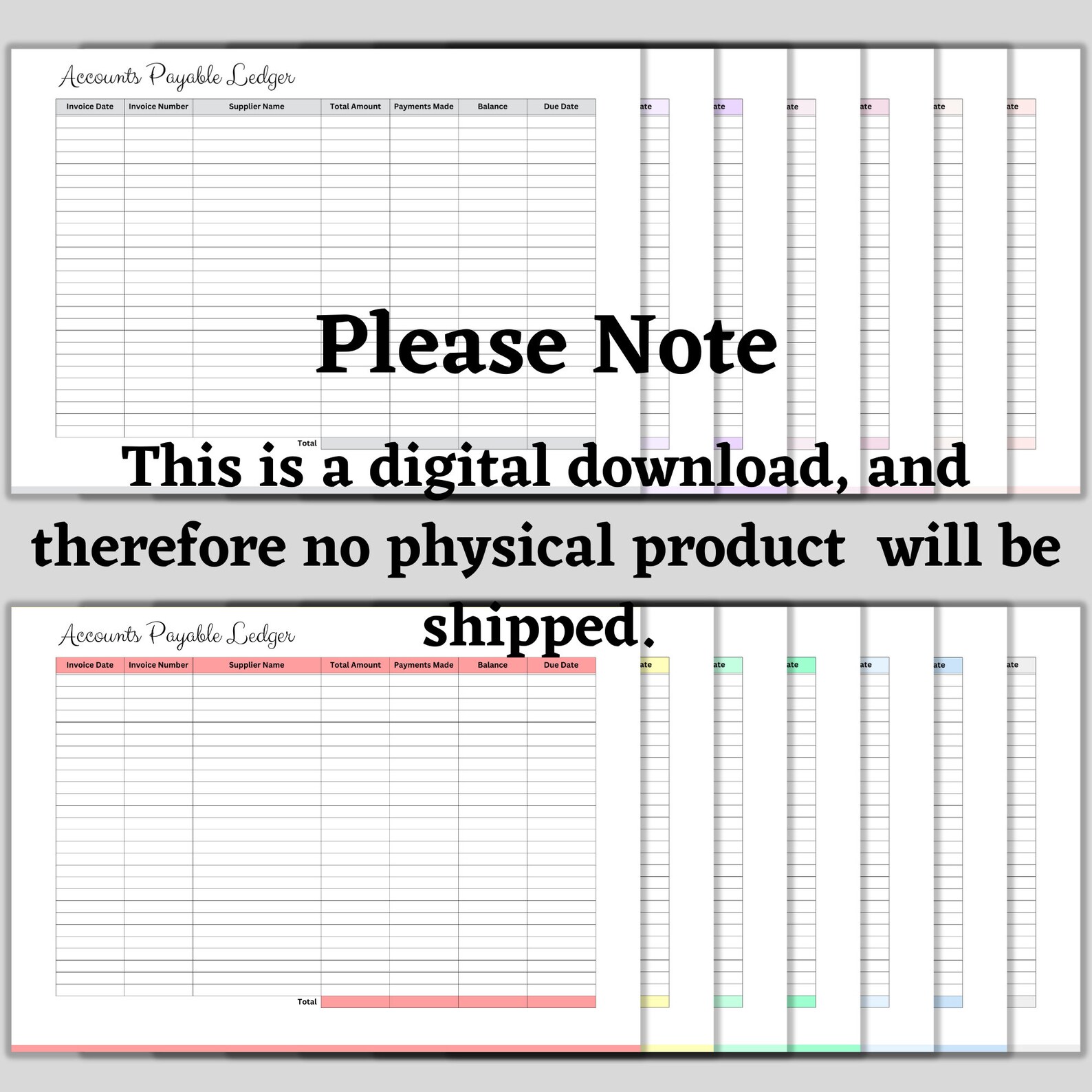 Printable Accounts Payable Ledger, Small Business Template, Bookkeeping ...