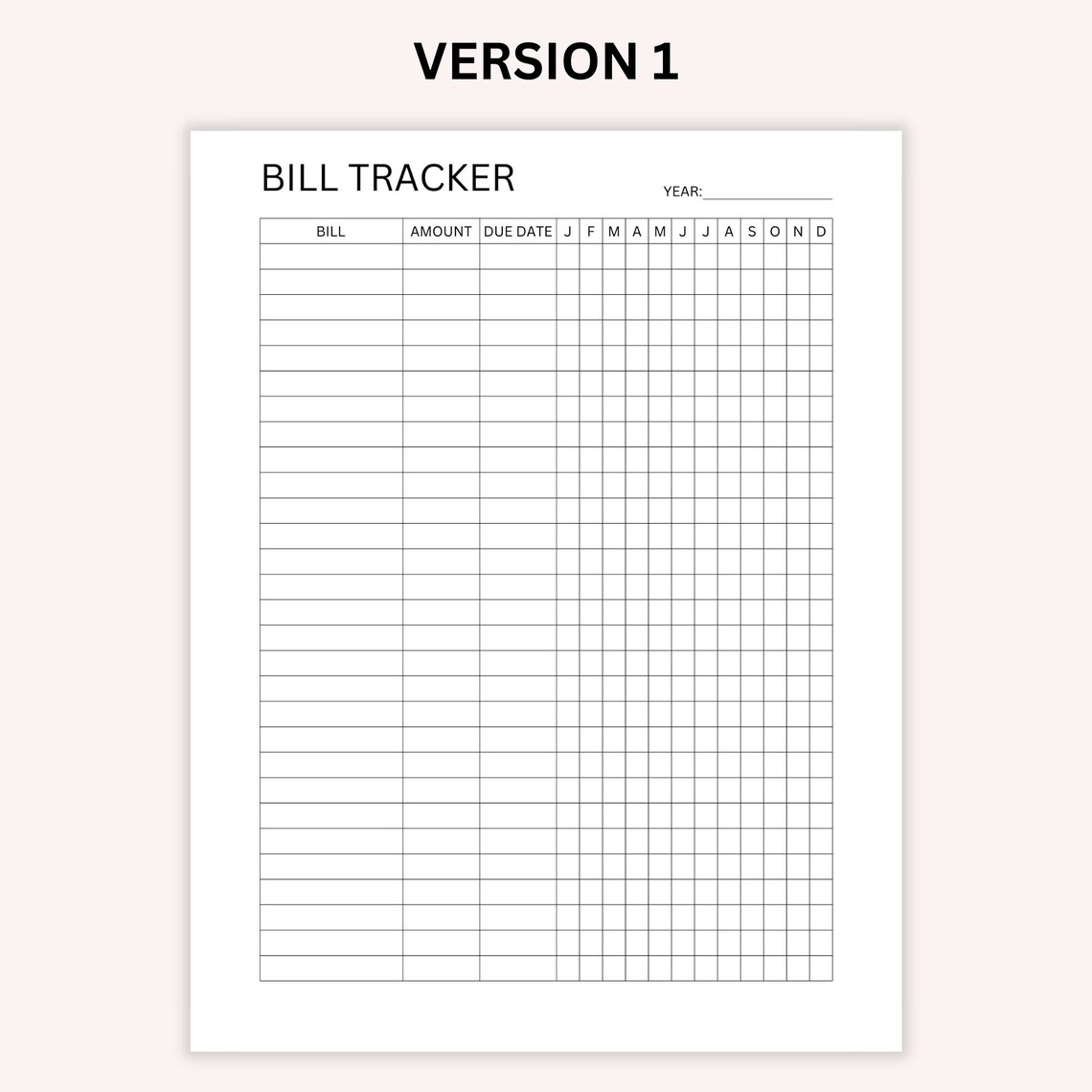 Printable Bill Tracker, Yearly Bill Payment, Expense Tracker, Bill Log ...