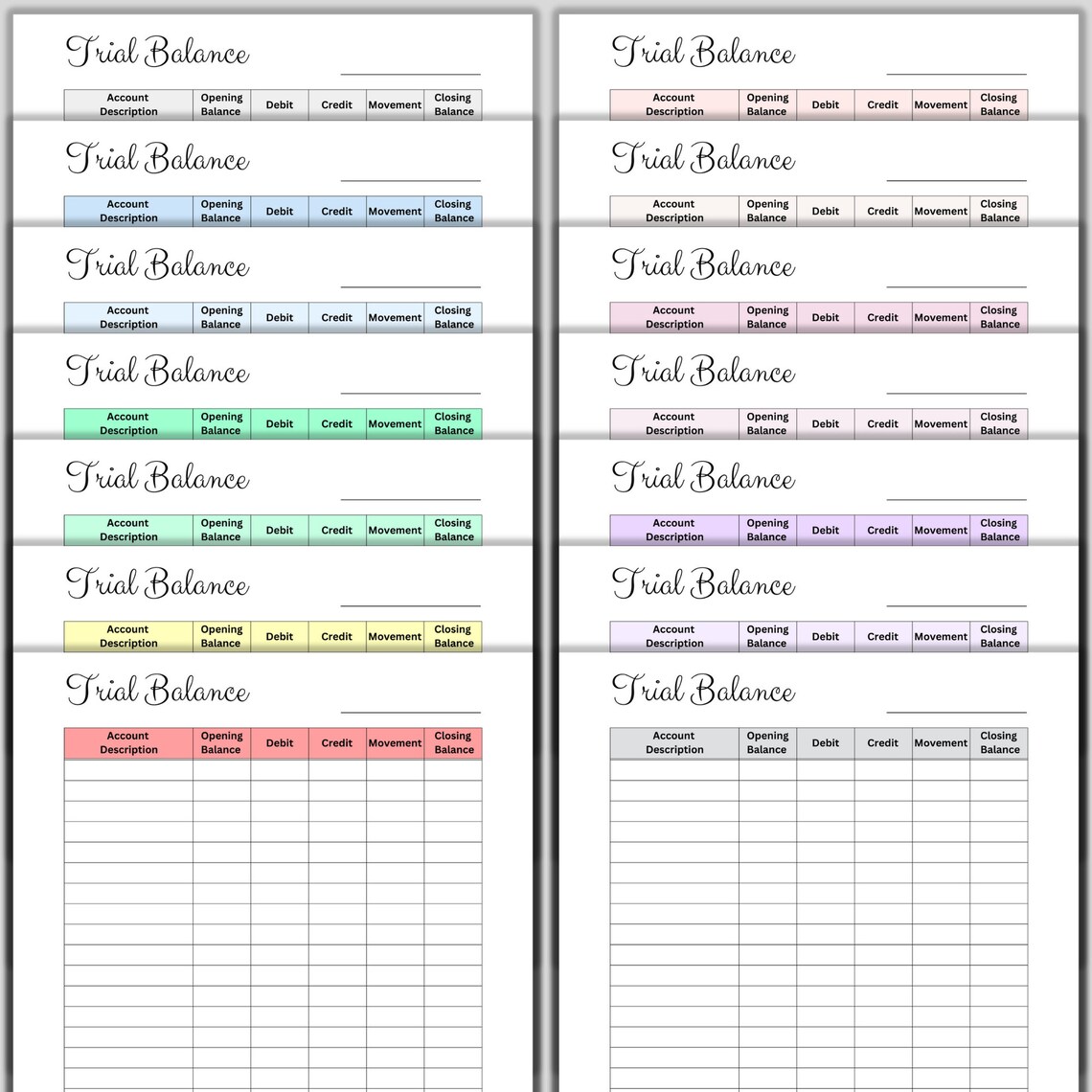 Printable Trial Balance, Accounting Sheet, Small Business Template ...