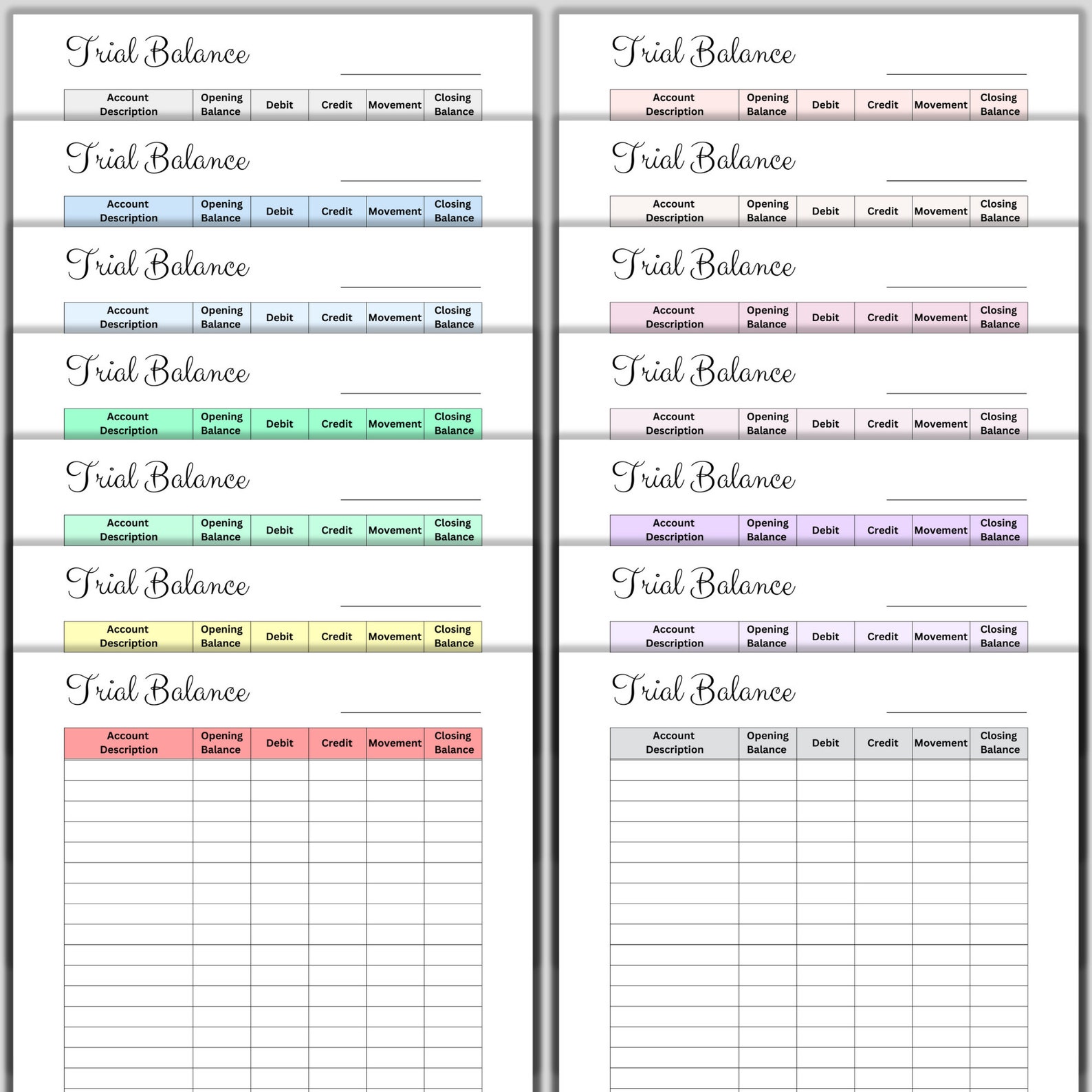 Printable Trial Balance, Accounting Sheet, Small Business Template ...