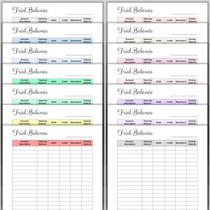 Printable Trial Balance, Accounting Sheet, Small Business Template ...
