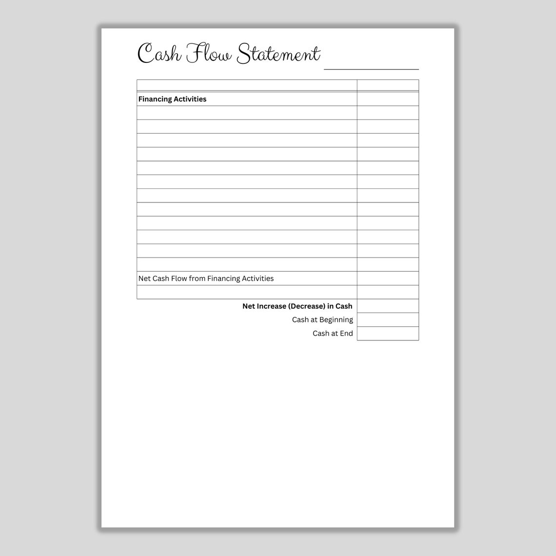 Printable Cash Flow Statement, Income, Expenses, Assets, Liabilities ...