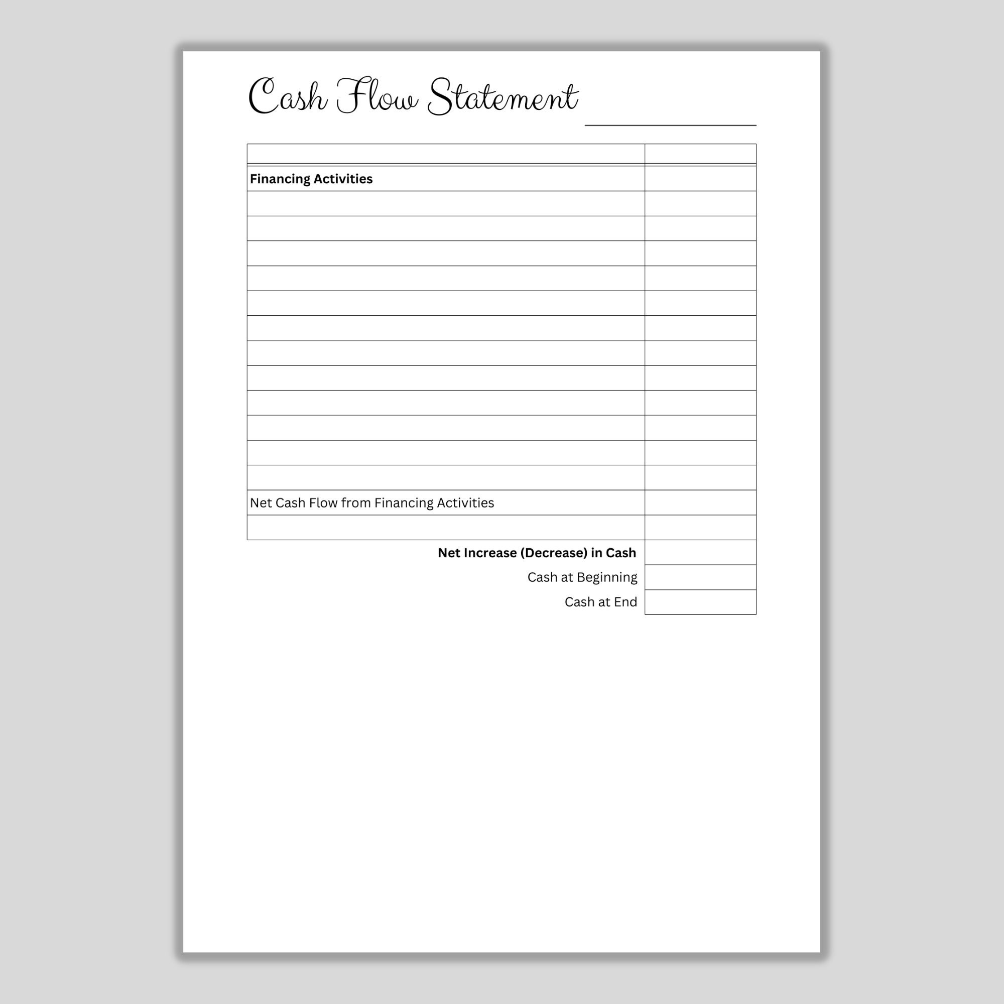 Printable Cash Flow Statement, Income, Expenses, Assets, Liabilities ...