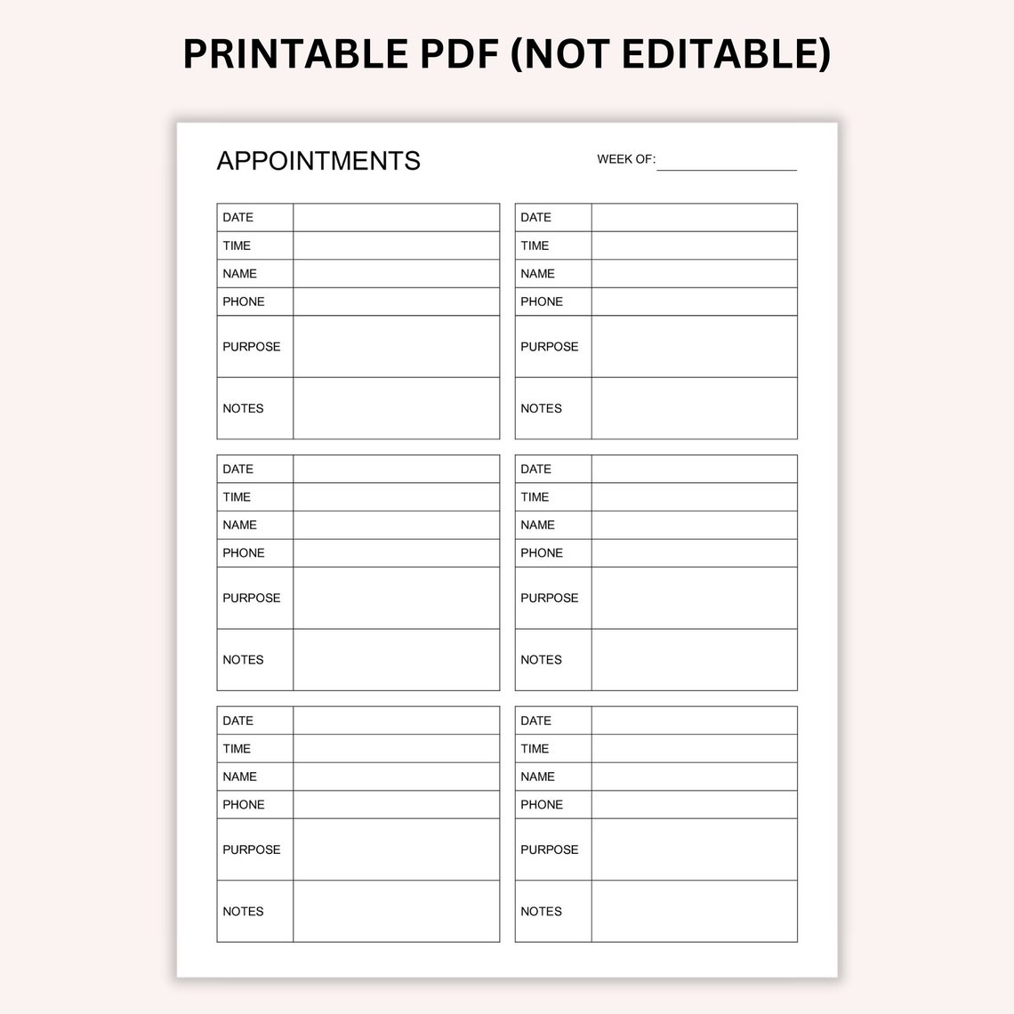 Editable Appointment Tracker, Printable Appointment Reminder, Client ...