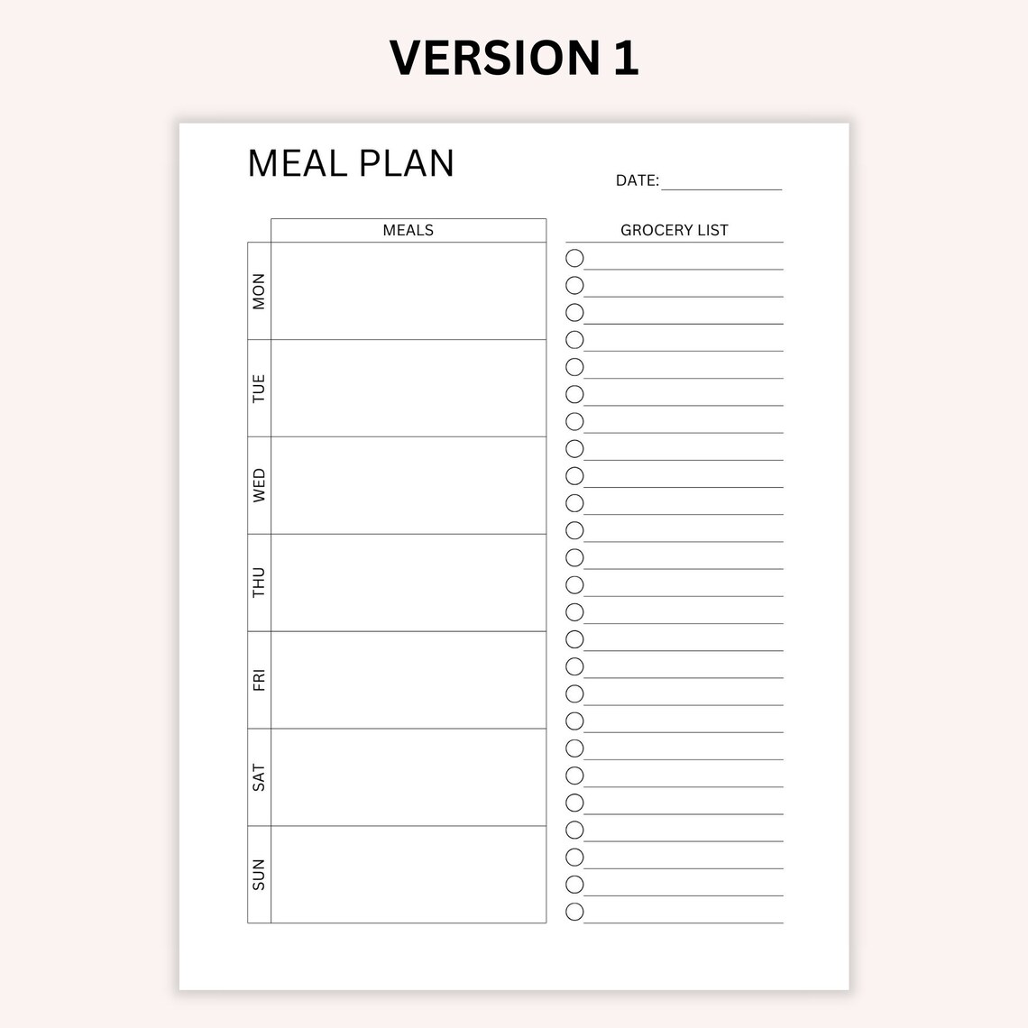 Printable Weekly Meal Planner With Grocery List, Shopping List, Grocery ...