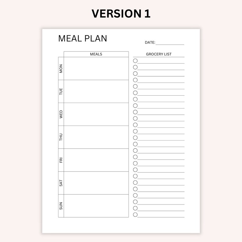 Printable Weekly Meal Planner With Grocery List, Shopping List, Grocery ...