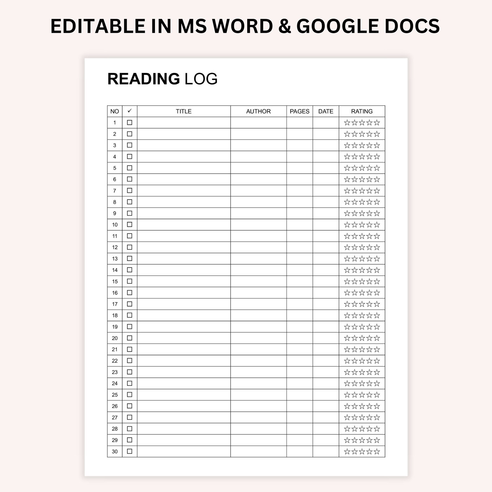 Editable Reading Log, Printable Book Log, Reading Checklist, Books to ...