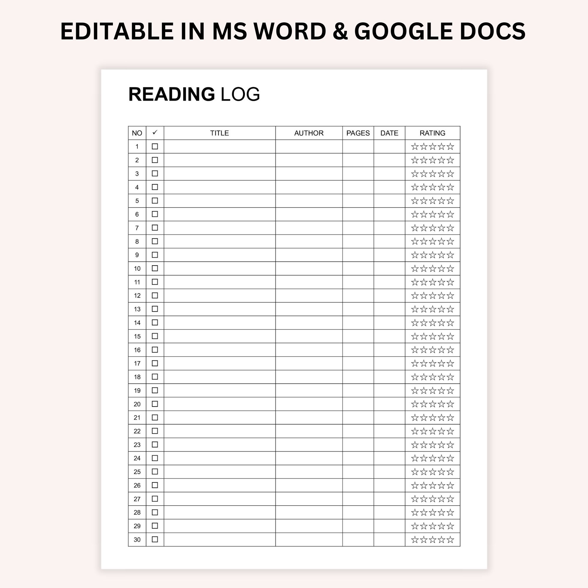 Editable Reading Log, Printable Book Log, Reading Checklist, Books to ...