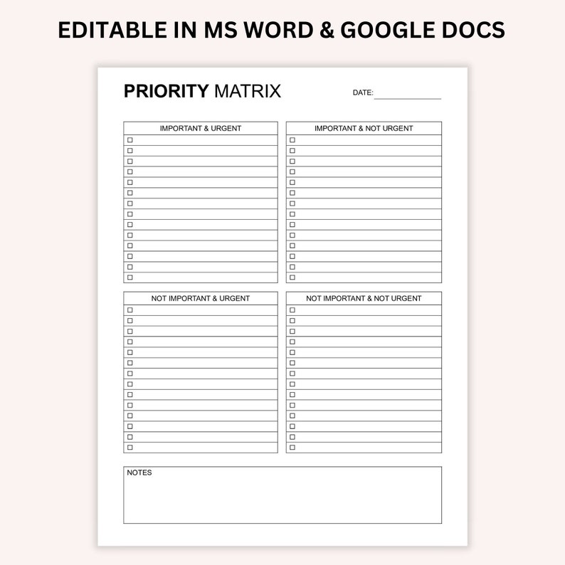 Editable Priority Matrix, to Do List, Task Matrix, Decision Matrix ...