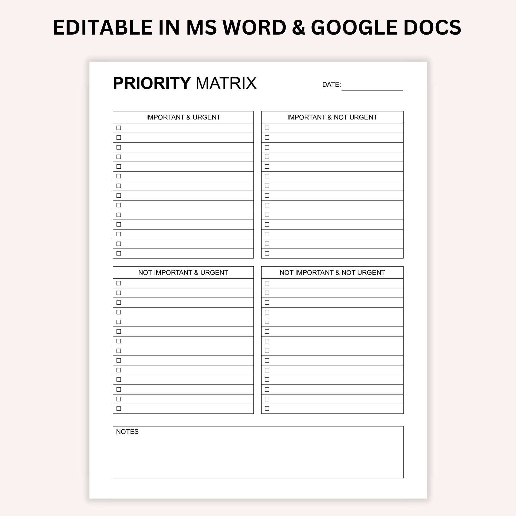 Editable Priority Matrix, to Do List, Task Matrix, Decision Matrix ...