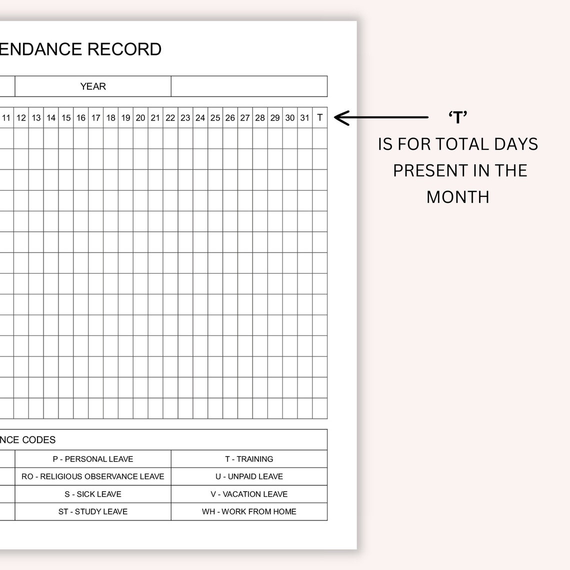 Editable Employee Attendance Record, Printable Employee Absence Tracker ...