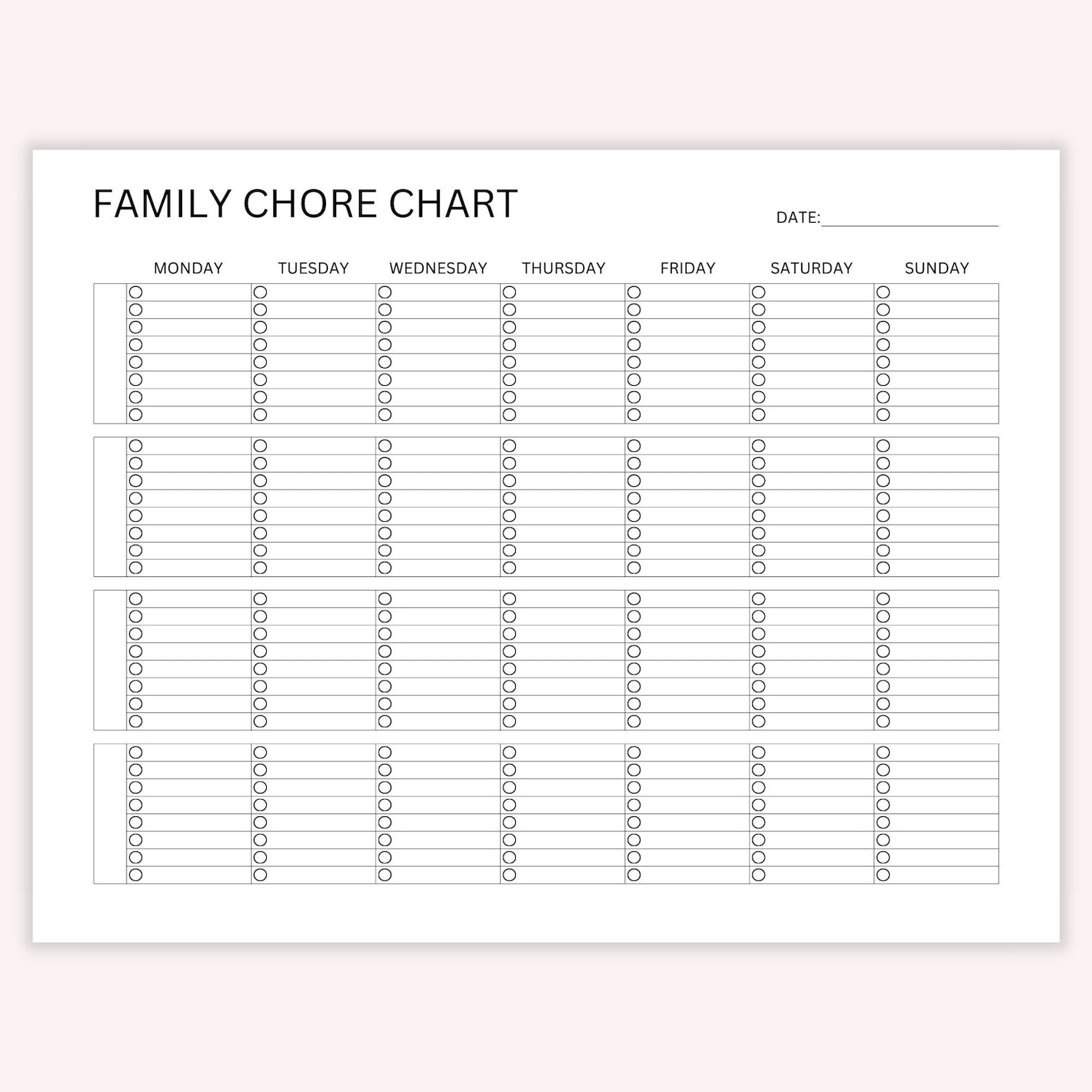 Printable Family Chore Chart, Chore Checklist, to Do List ...