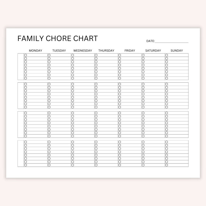 Printable Family Chore Chart, Chore Checklist, to Do List ...