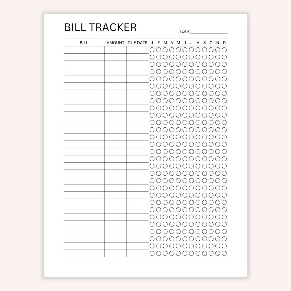 Printable Bill Tracker, Yearly Bill Tracker, Bill Log Checklist, Bill ...