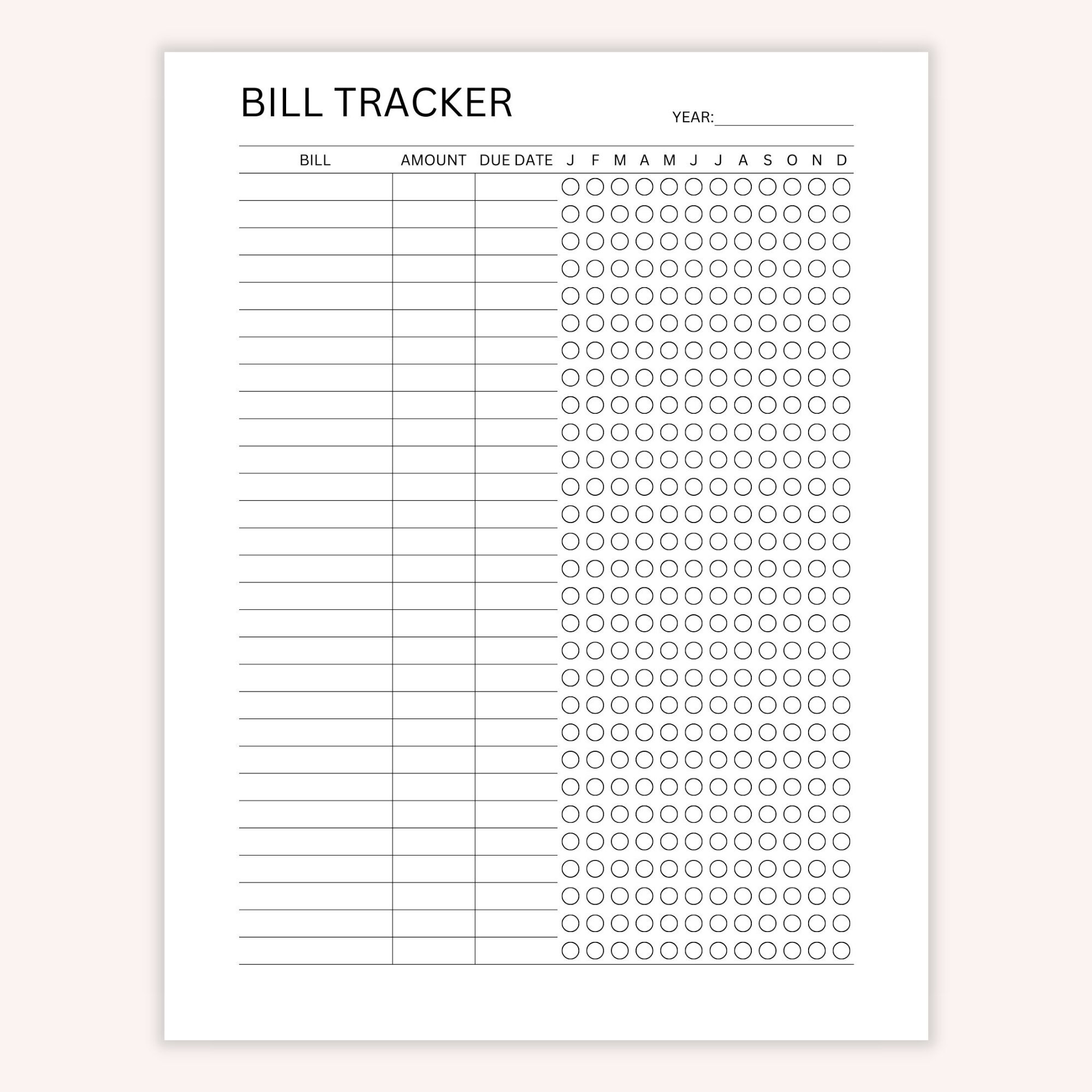 Printable Bill Tracker, Yearly Bill Tracker, Bill Log Checklist, Bill ...