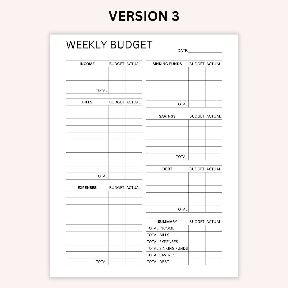 Printable Weekly Budget, Paycheck Tracker, Bi-weekly Budget Planner ...