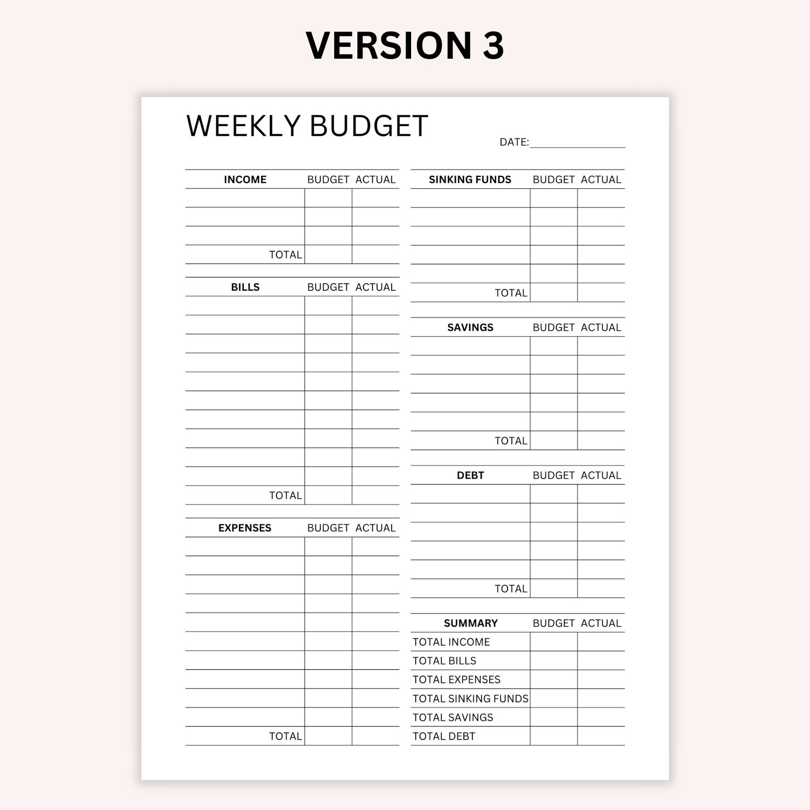 Printable Weekly Budget, Paycheck Tracker, Bi-weekly Budget Planner ...