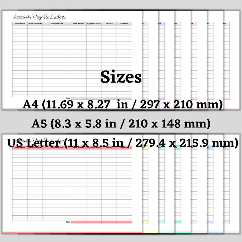 Printable Accounts Payable Ledger, Small Business Template, Bookkeeping ...