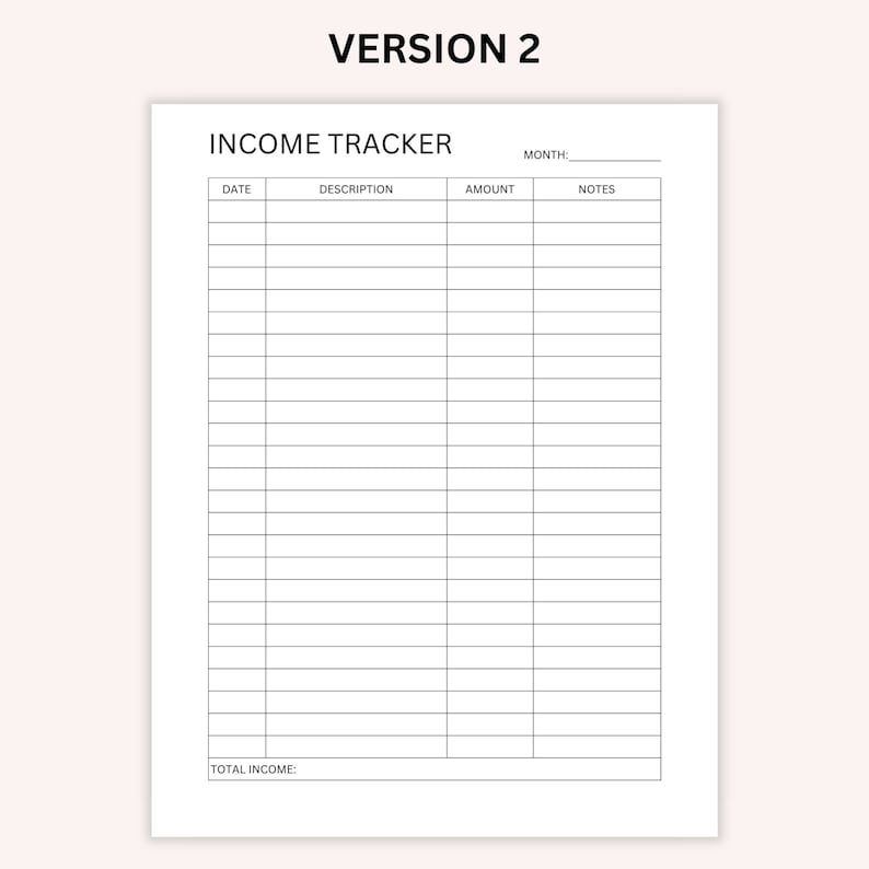 Printable Income Tracker, Money Tracker, Income Template, Income Log ...