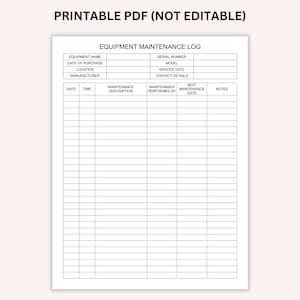 Editable Equipment Maintenance Log, Printable Maintenance Schedule ...