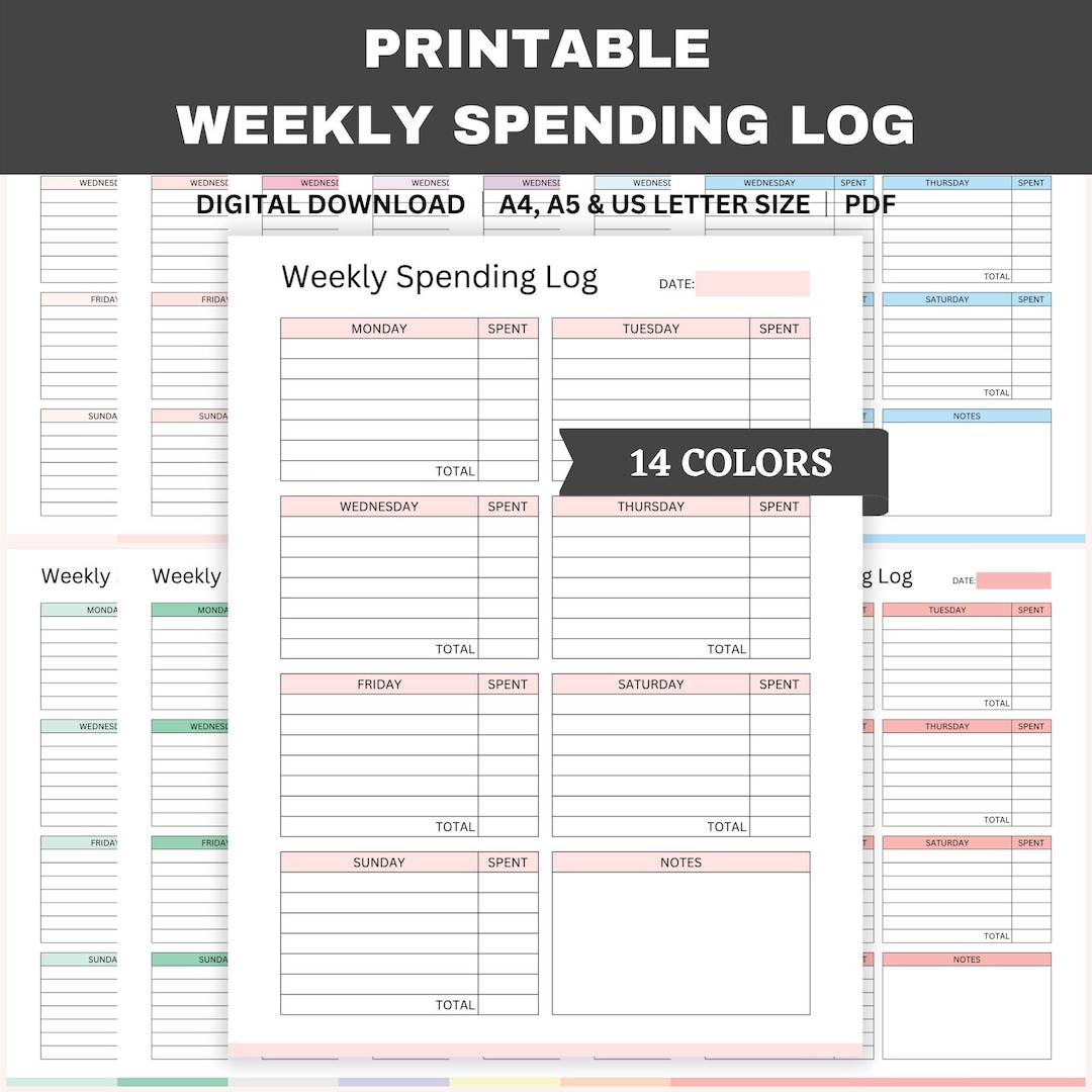 Printable Weekly Spending Log, Spending Tracker, Weekly Budget Planner ...