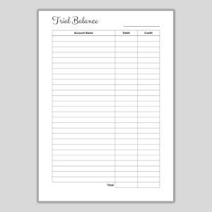 Printable Trial Balance, Accounting Sheet, Small Business Template ...