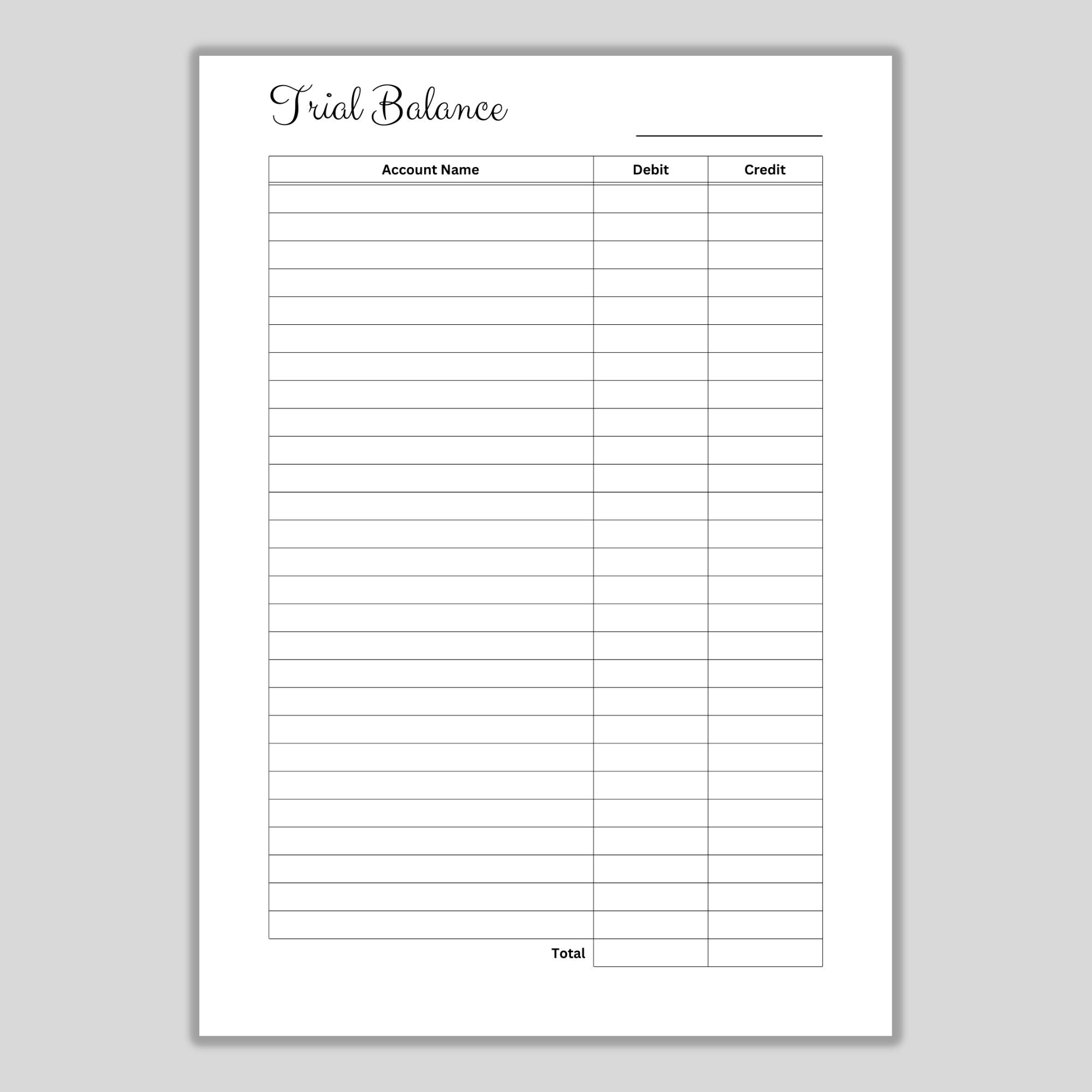 Printable Trial Balance, Accounting Sheet, Small Business Template ... Printable Trial Balance, Accounting Sheet, Small Business Template ...