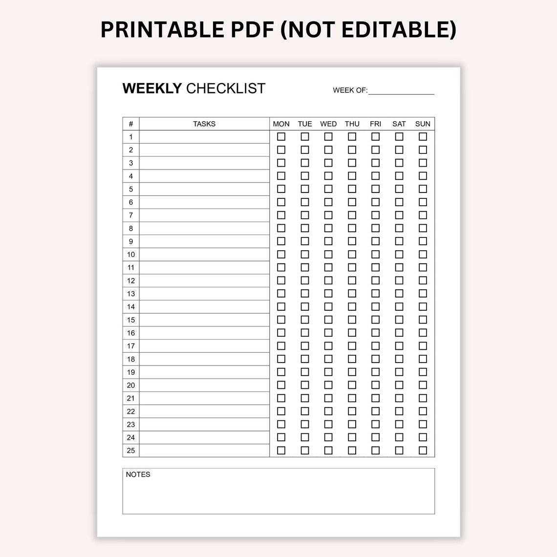 Editable Weekly Checklist, Printable Weekly to Do List, Weekly Task ...
