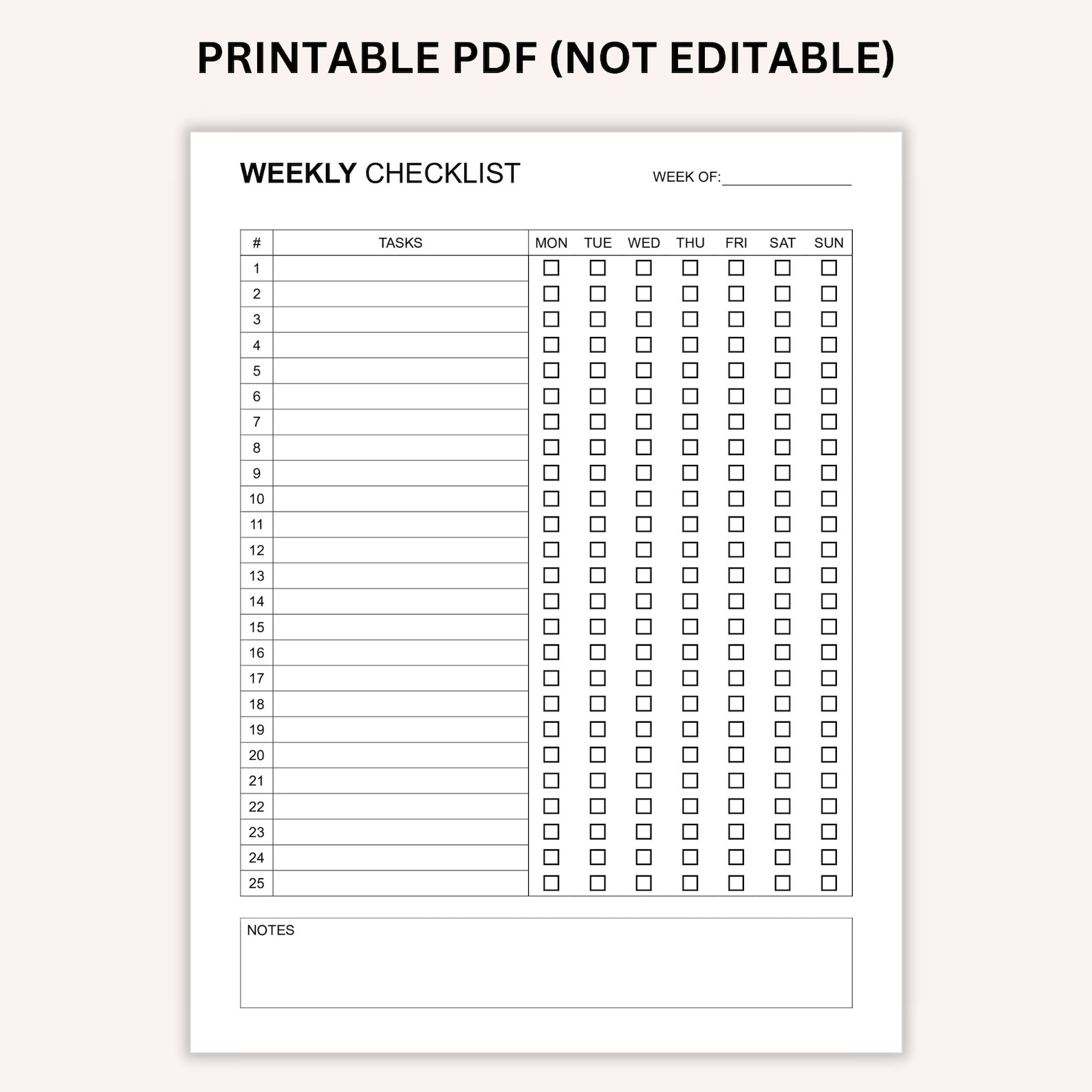 Editable Weekly Checklist, Printable Weekly to Do List, Weekly Task ...