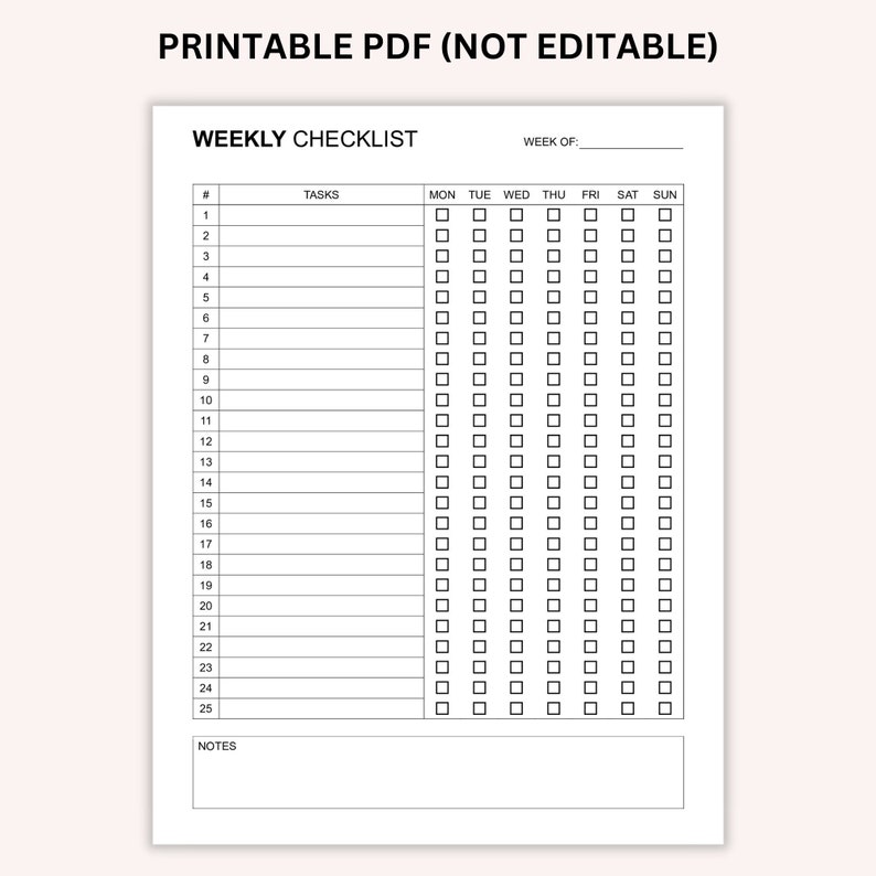 Editable Weekly Checklist, Printable Weekly to Do List, Weekly Task ...