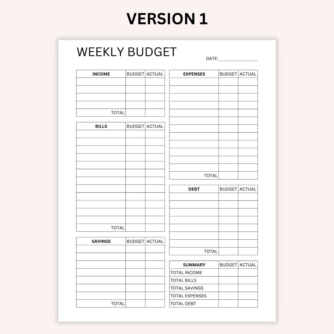 Printable Weekly Budget, Paycheck Tracker, Bi-weekly Budget Planner ...