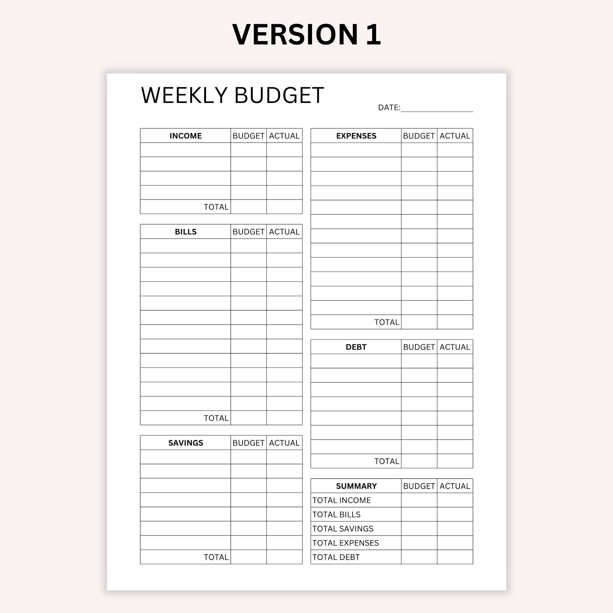 Printable Weekly Budget, Paycheck Tracker, Bi-weekly Budget Planner ...