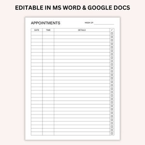 Editable Appointment Tracker, Printable Appointment Diary, Meeting ...