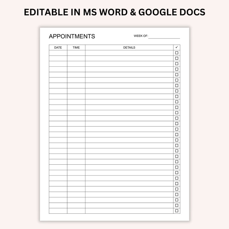 Editable Appointment Tracker, Printable Appointment Diary, Meeting ...