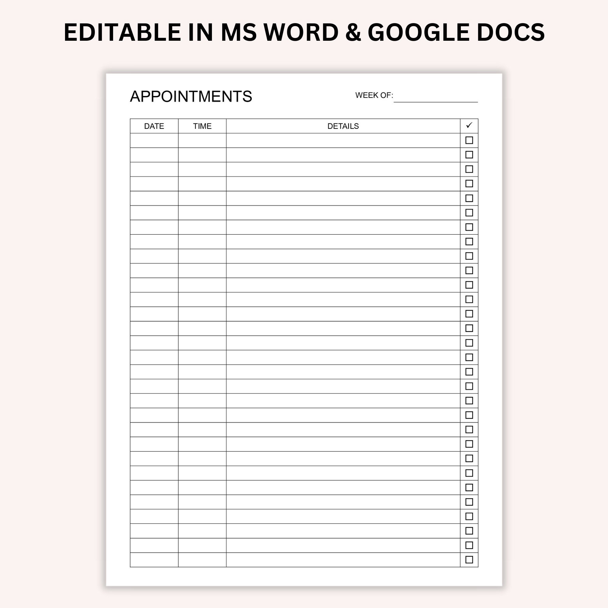 Editable Appointment Tracker, Printable Appointment Diary, Meeting ...
