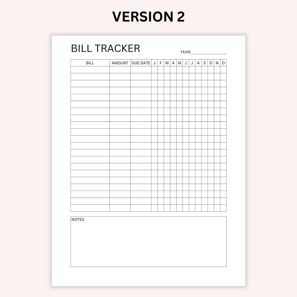 Printable Bill Tracker, Yearly Bill Payment, Expense Tracker, Bill Log ...