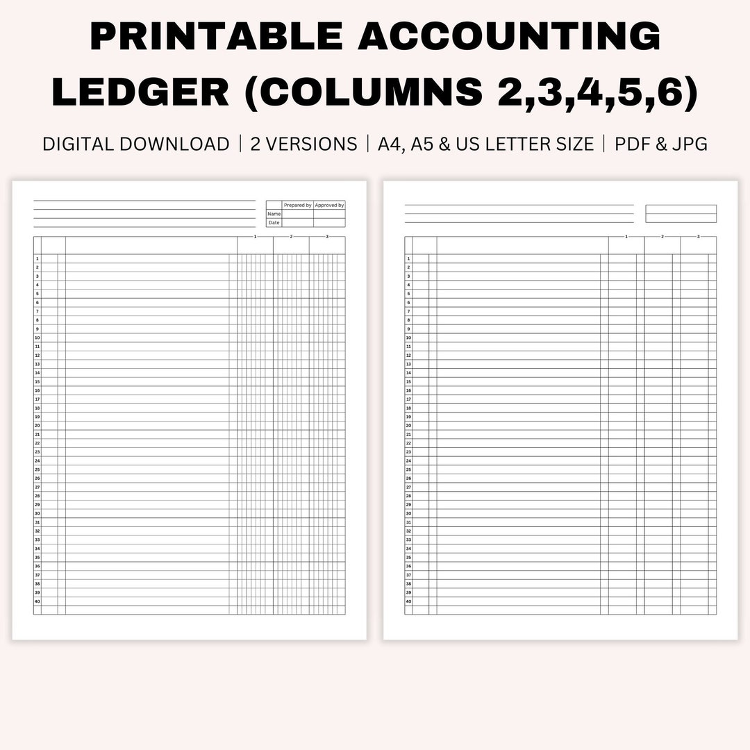 Printable Blank Accounting Ledger, Money Ledger, Bookkeeping, General ...