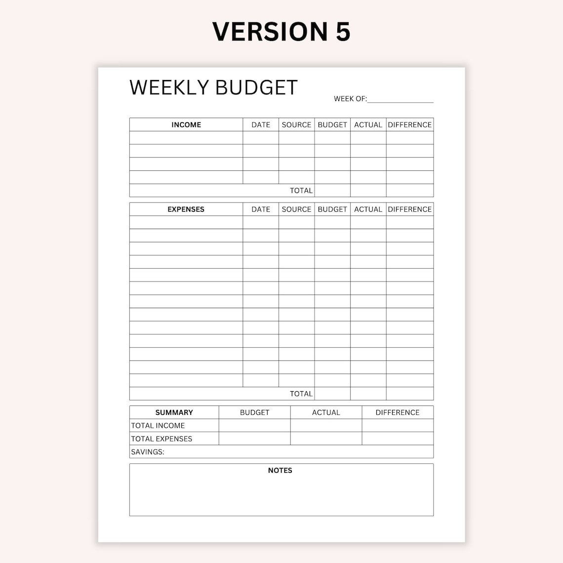 Printable Weekly Budget, Paycheck Tracker, Bi-weekly Budget Planner ...