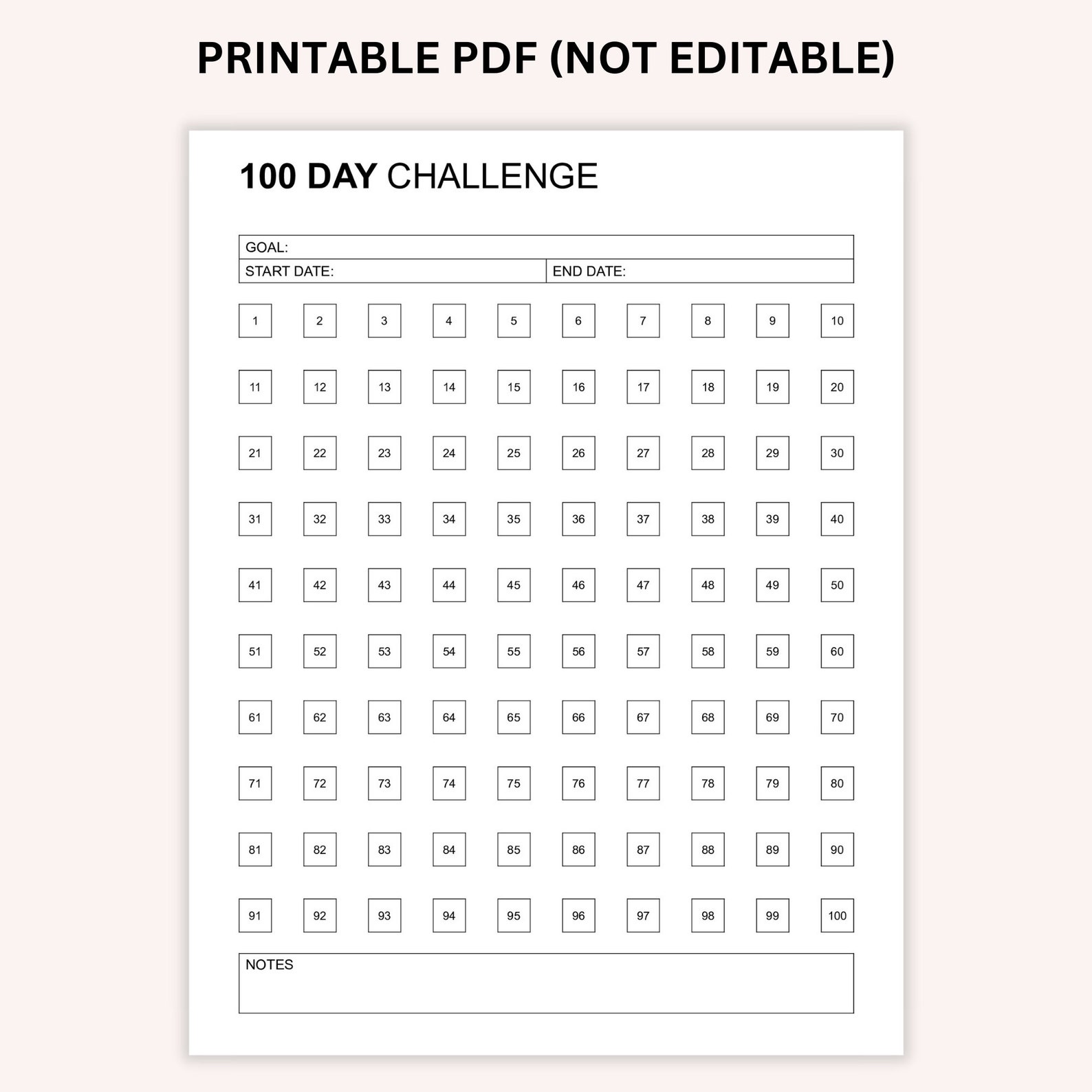 Editable 100 Day Challenge Tracker, 100 Day Goal Progress Tracker ...
