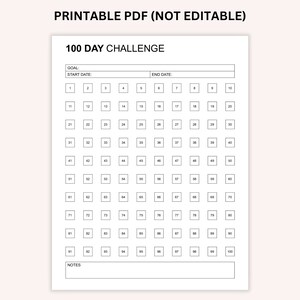 Editable 100 Day Challenge Tracker, 100 Day Goal Progress Tracker ...