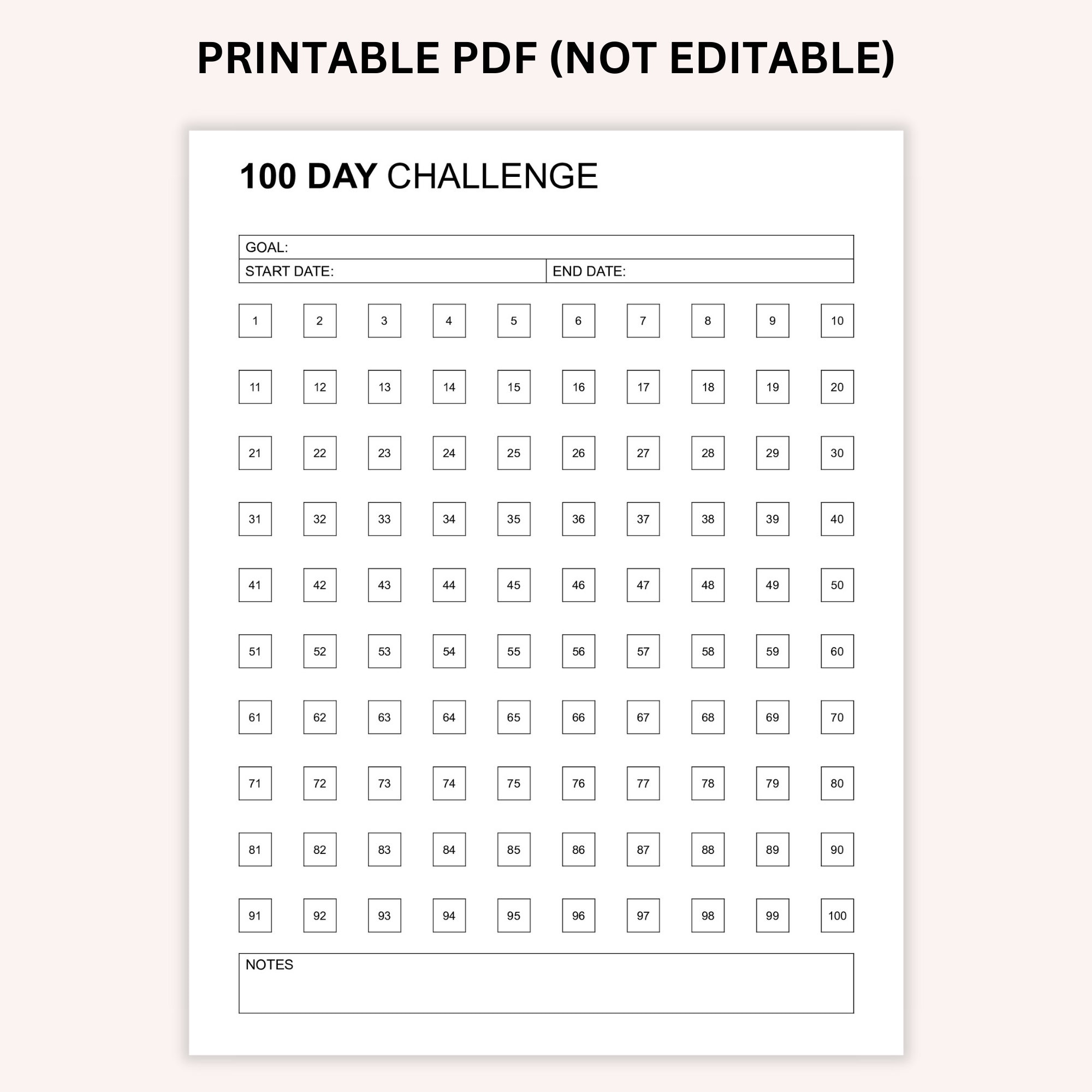 Editable 100 Day Challenge Tracker, 100 Day Goal Progress Tracker ...