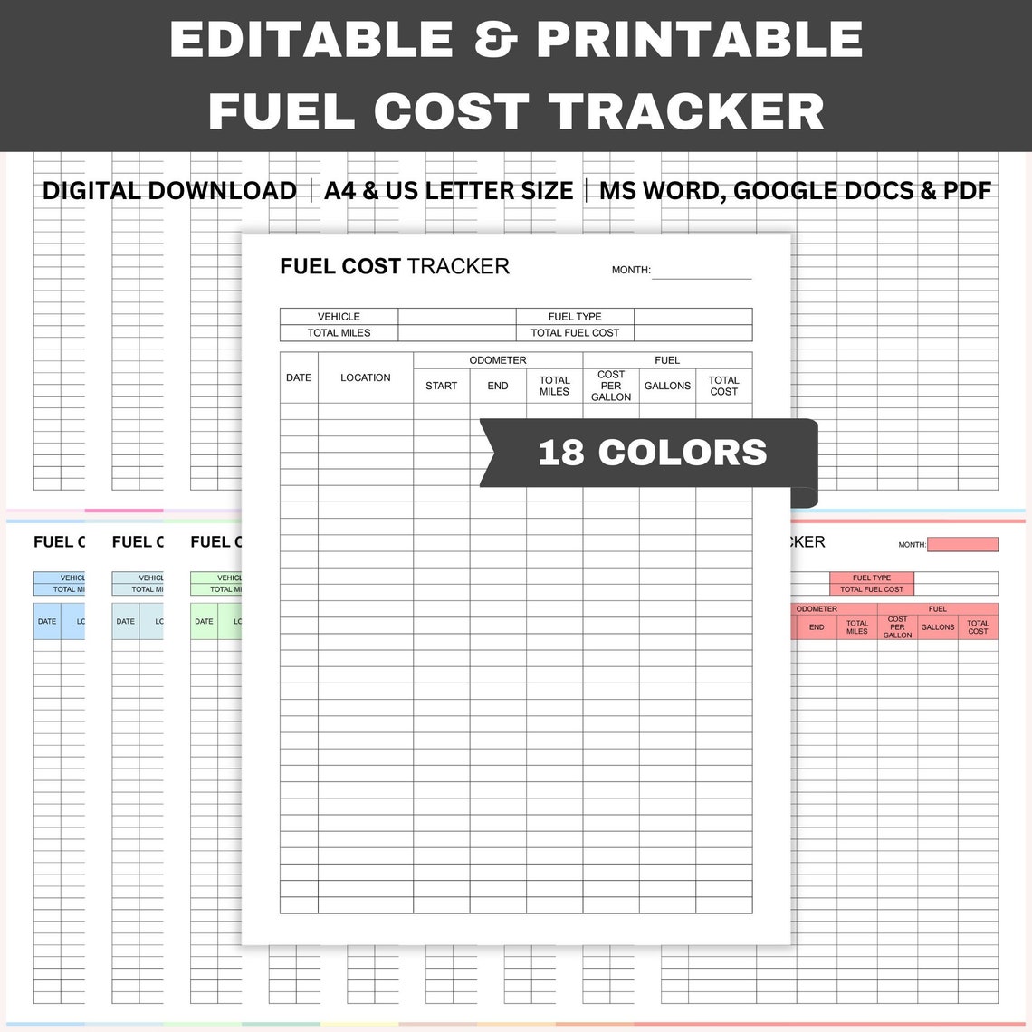 Editable Fuel Cost Tracker, Printable Gas Price Log, Fuel Expense ...