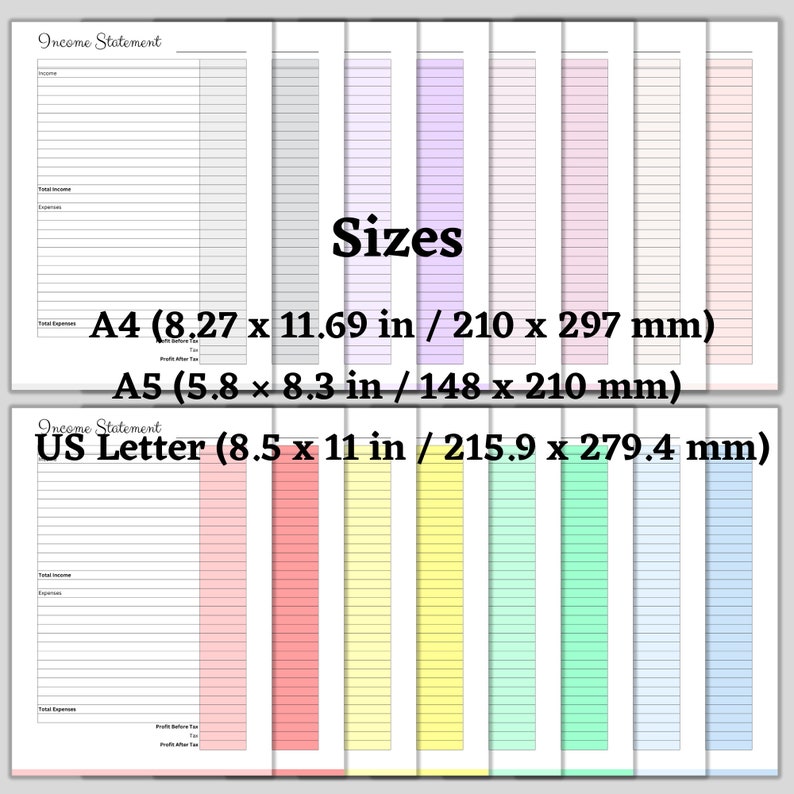 Printable Income Statement, Profit and Loss, Income, Expenses, Tax ...