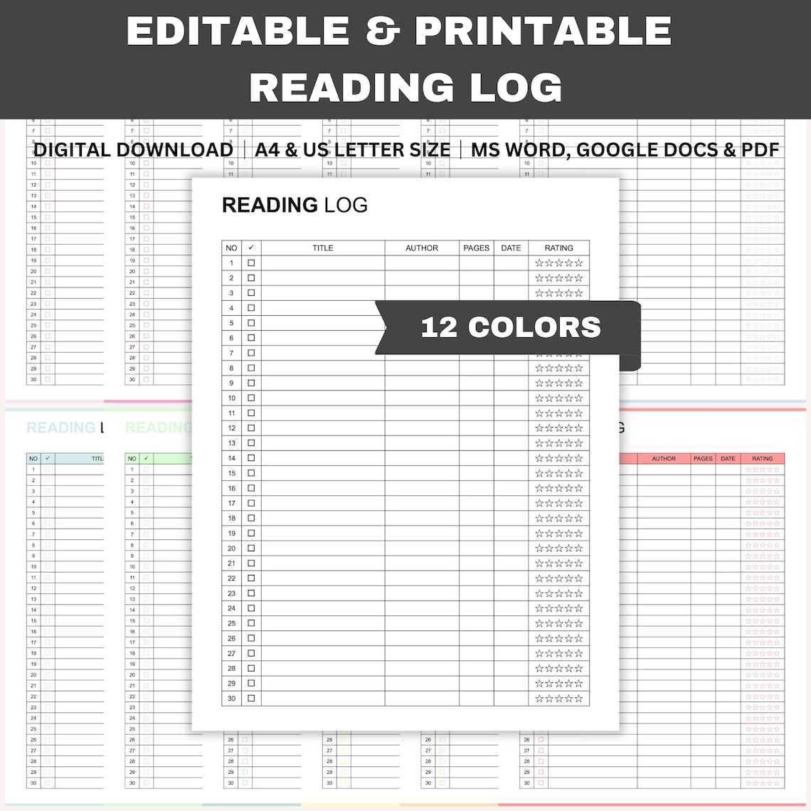 Editable Reading Log, Printable Book Log, Reading Checklist, Books to ...
