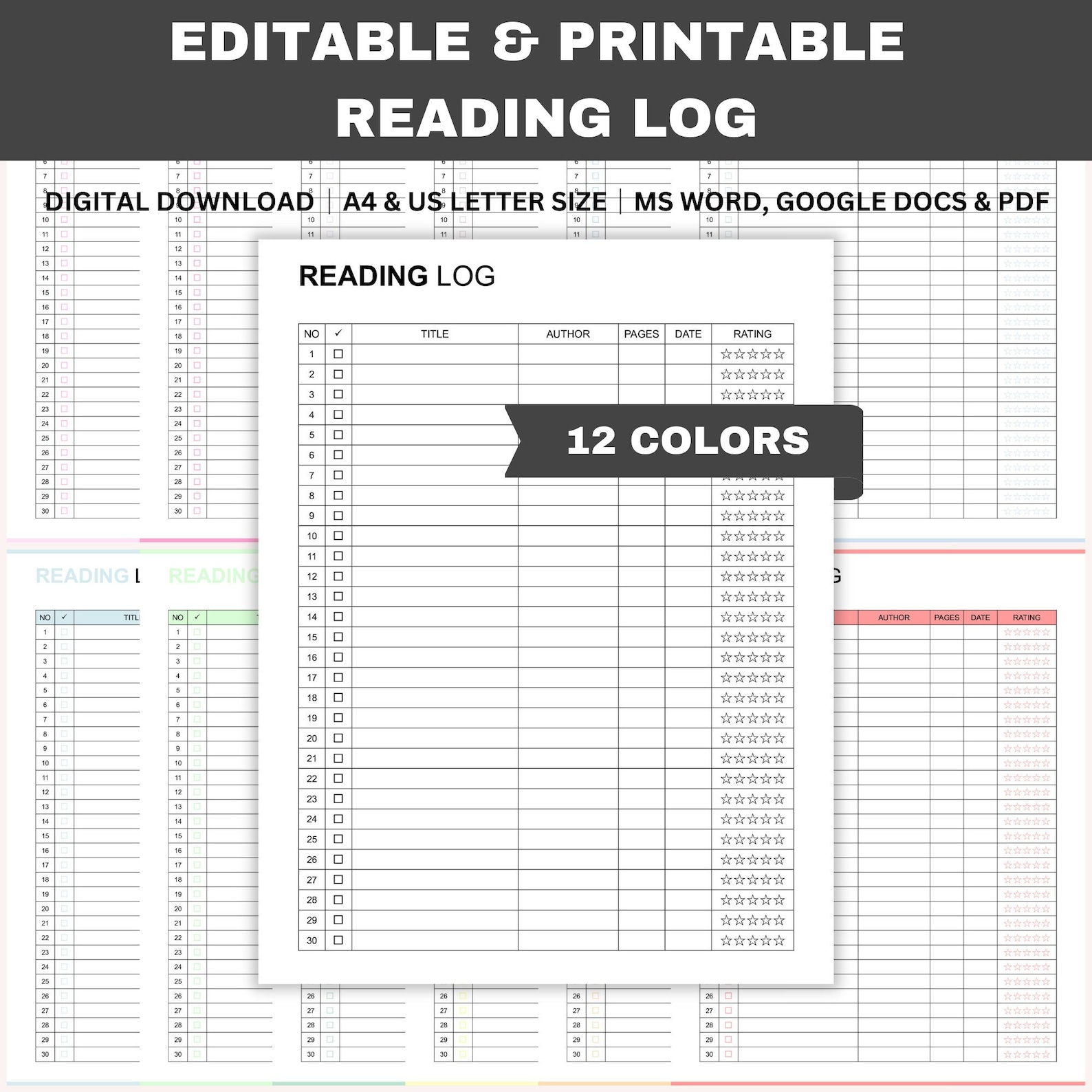 Editable Reading Log, Printable Book Log, Reading Checklist, Books to ...