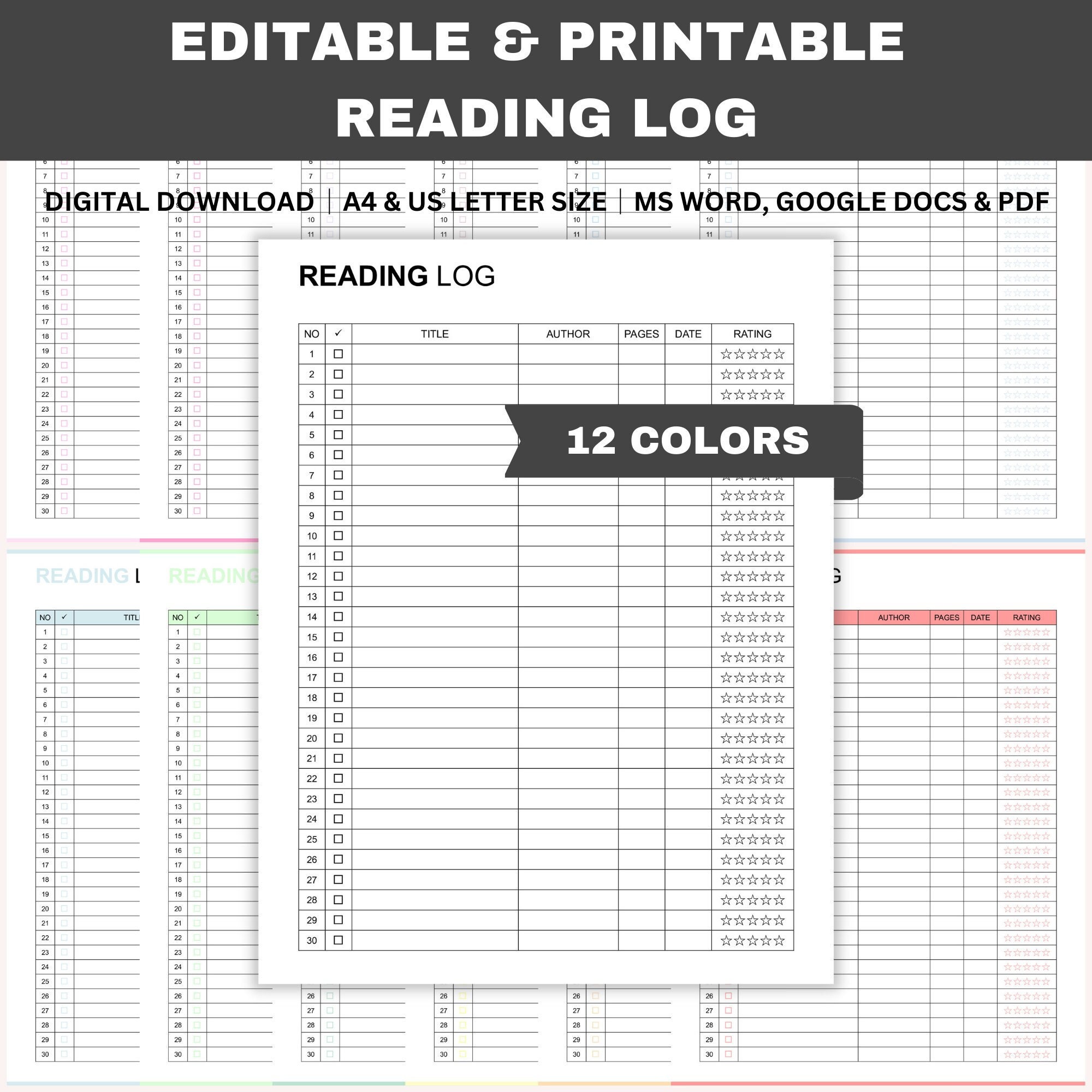 Editable Reading Log, Printable Book Log, Reading Checklist, Books to ...